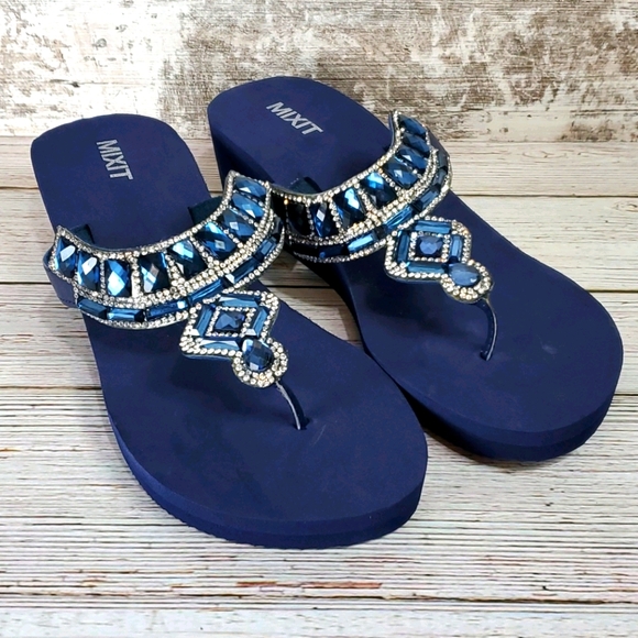Mixit | Shoes | Mixit Navy Blue Glam Rhinestone Platform Sandals | Poshmark